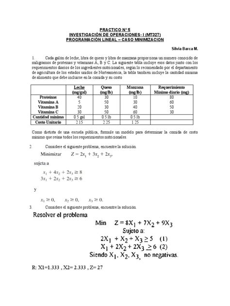 Practico 5 Simplex Caso Minimizacion Pdf