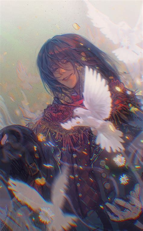 Safebooru 1boy 2195305919 Abstract Background Angel Bangs Bird Black