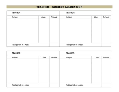 Teacher Subject Table PDF Homework And Study Education