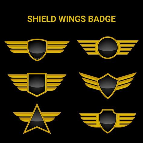 현실적인 금 방패와 날개 프리미엄 벡터