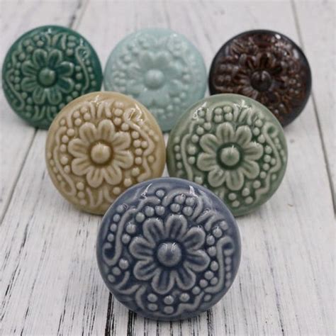 Assorted Flat Ceramic Knobs Multicolor Multidesign Ceramic Etsy