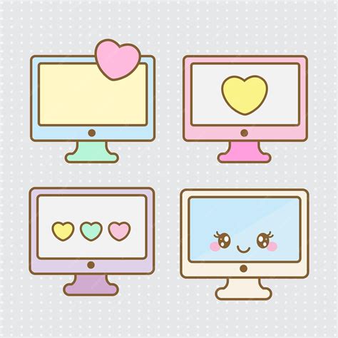 Conjunto De Lindos Dibujos Animados De Computadora En Estilo Kawaii