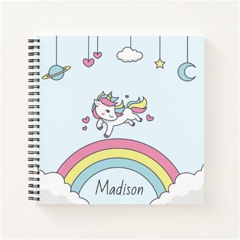 Personalized Name Notebook With Unicorn On Rainbow Zazzle Book