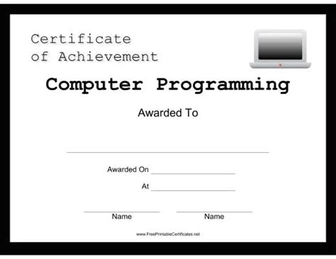 Computer Programming Certificate Printable Certificate