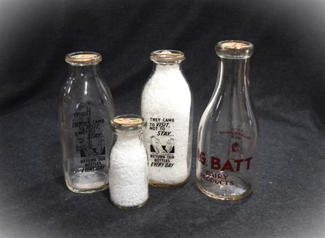 Set Of 2 Vintage Milk Bottles 1930s 1940s With Lids A G Batt Dairy
