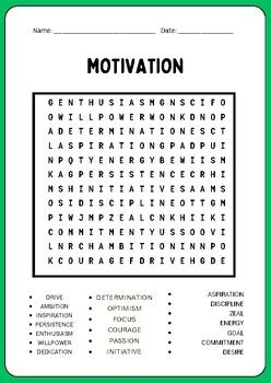 Motivation Word Search Puzzles Worksheet Activity By Basic Worksheet Store