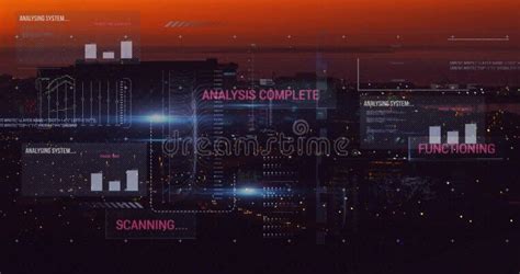 Scanning And Analysis Complete Text Animation Over Cityscape At Sunset Stock Video Video Of