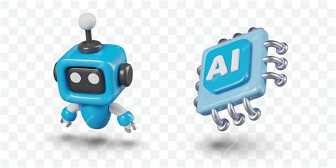 Premium Vector Small Blue Robot Processor With Ai Sign Set Of