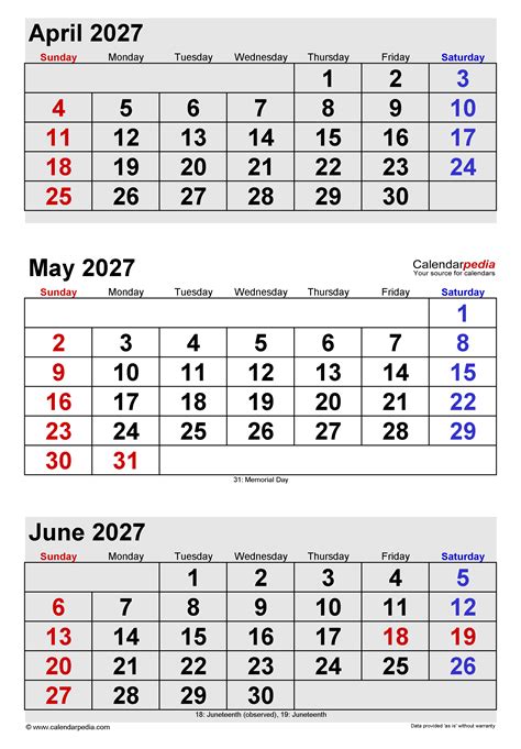 May 2027 Calendar Templates For Pdf Excel And Word