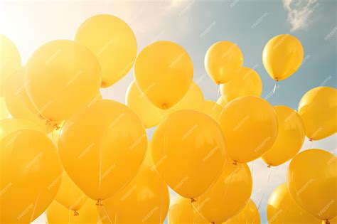 Premium Photo Sunlit Bright Yellow Balloons Floating In The Air