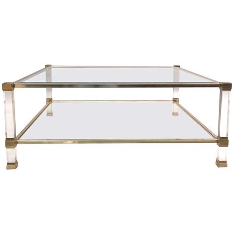 Timeless Brass And Plexiglass Acrylic Coffee Table With Glass Top And