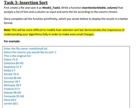 Solved Task 3 Insertion Sort First Create A File And Save