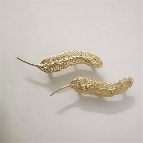 Solid Brass Feather Drawer Pull Modern Style Decorative Dresser Knob