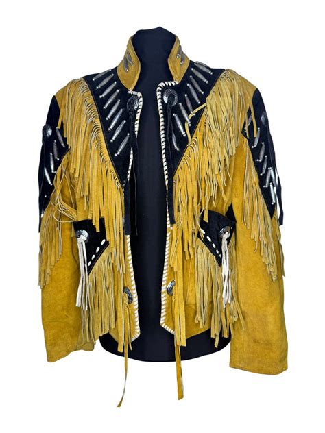 Genuine Leather Mustard And Black Western Fringe Jacket Revor Vintage