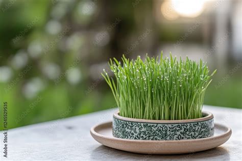 Eco Chic Nowruz Vibrant Wheatgrass Display On Artisan Plate Spring