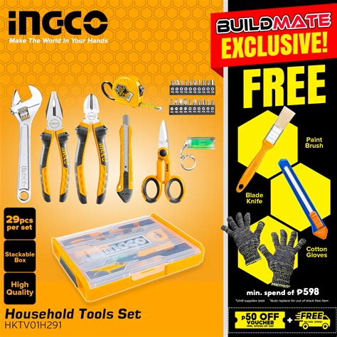 Ingco 29pcs Household Tools Set Cr V Steel Hand Tool Set Heavy Duty