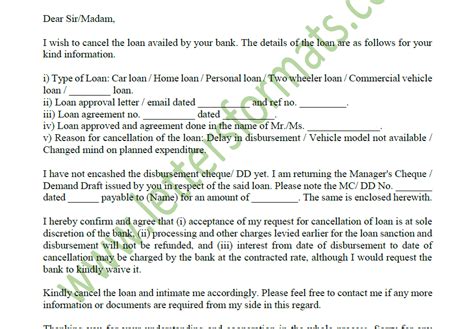 Draft Letter To Bank Manager For Cancellation Of Approved Loan