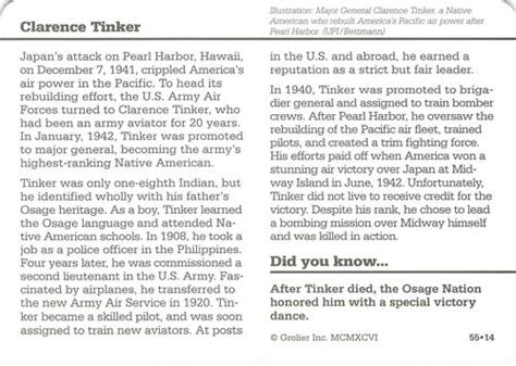 Clarence Tinker Gallery Trading Card Database