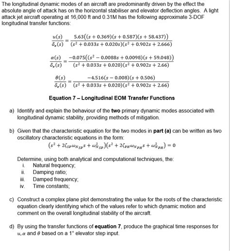 Solved The Longitudinal Dynamic Modes Of An Aircraft Are