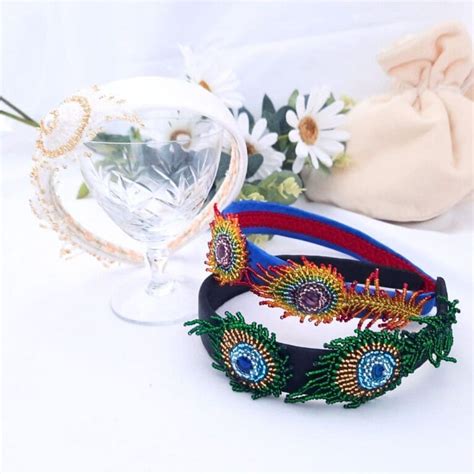 Beaded Peacock Feather Headband The British Craft House