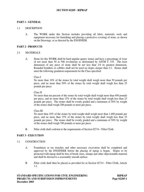 Riprap Pdf Specification Technical Standard Industries