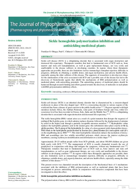 Pdf Sickle Hemoglobin Polymerization And Antisickling Medicinal Plants