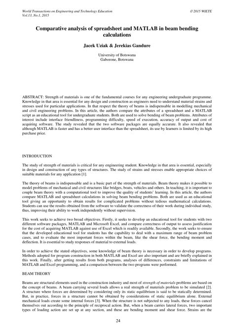Pdf Comparative Analysis Of Spreadsheet And Matlab In Beam Bending Calculations