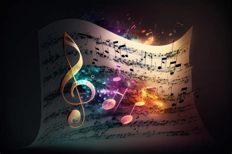 Colorful Music Notes Background With Sheet Music Disc And Treble Clef Illustration
