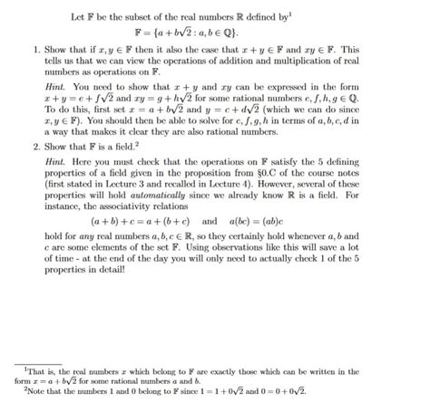 Solved Let F Be The Subset Of The Real Numbers R Defined By Chegg