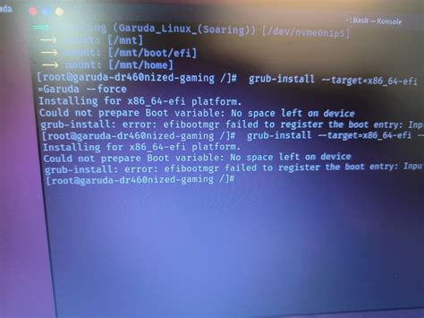 bootloader install failed issues and assistance garuda linux forum