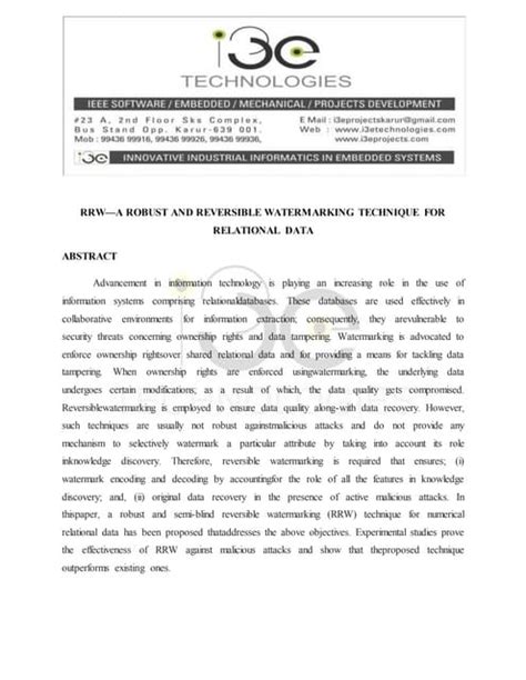 Rrw—a Robust And Reversible Watermarking Technique For Relational Data Docx