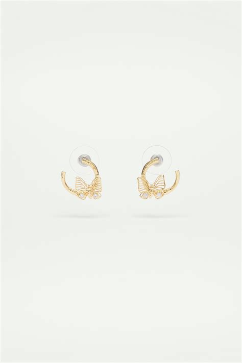 Golden Butterfly And Crystal Post Earrings