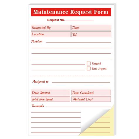 Maintenance Request Book Forms 55 X 85 Inch 2 Part