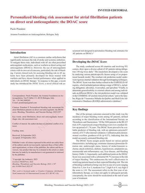 Pdf Personalized Bleeding Risk Assessment For Atrial Fibrillation Patients On Direct Oral