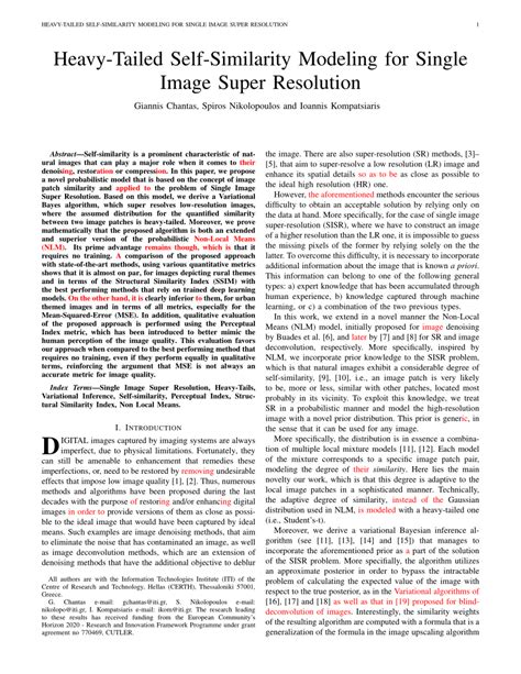 Pdf Heavy Tailed Self Similarity Modeling For Single Image Super
