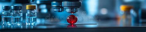 Close Up View Of A Red Liquid Droplet Under A Microscope For Research