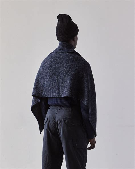 Engineered Garments Button Shawl Heather Navy Sweater Knit Glasswing