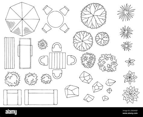Landscape Architect Design Element Set Graphic Black White Top Sketch