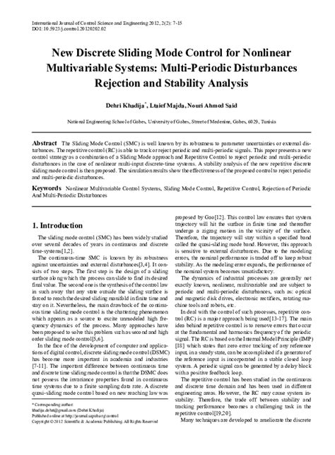 Pdf New Discrete Sliding Mode Control For Nonlinear Multivariable