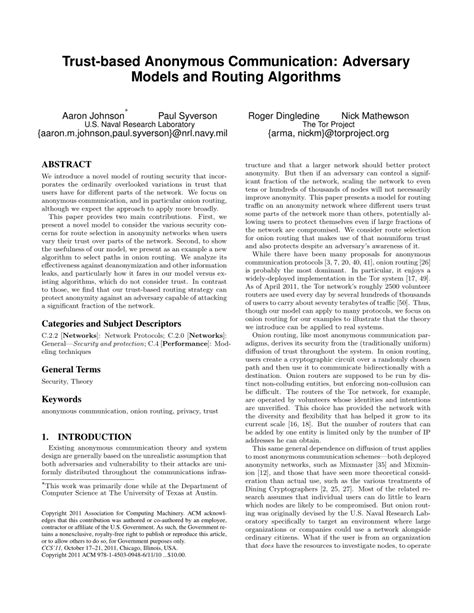 Pdf Trust Based Anonymous Communication Adversary Models And Routing