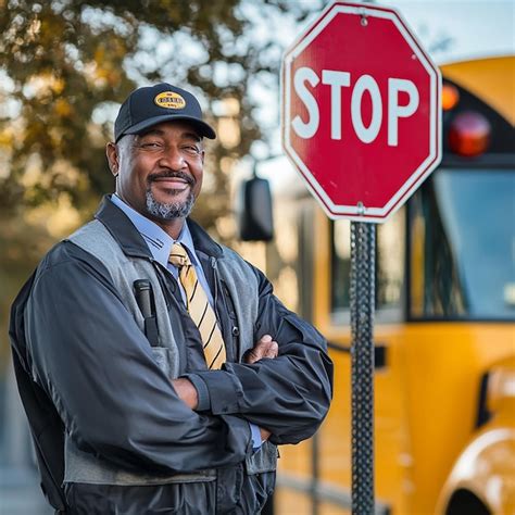 Male Driver Standing In Front Of Bus Premium Ai Generated Image