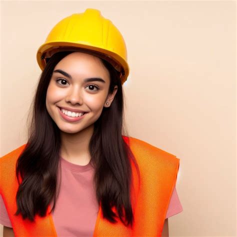 Premium Ai Image Smiling Cute Girl Construction Worker Look Ai Generative