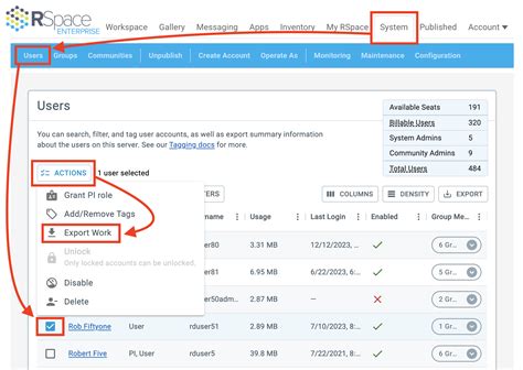 Export Options Rspace Help