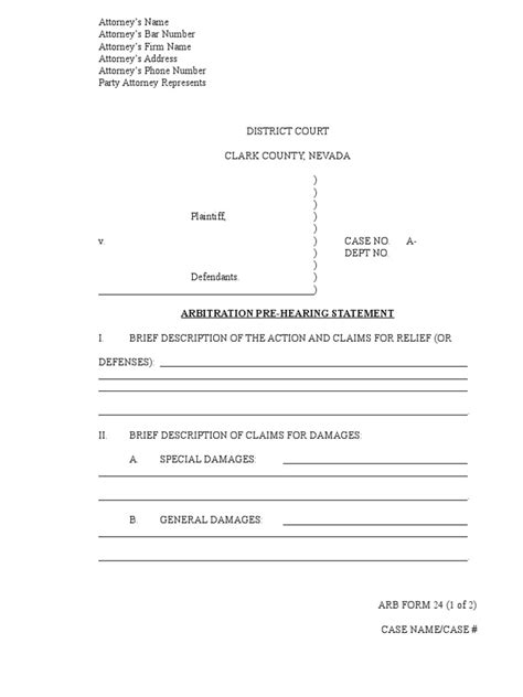 24 Arbitration Pre Hearing Statement Pdf Lawyer Damages