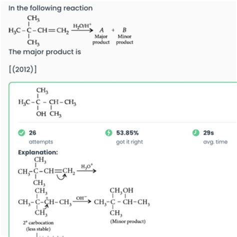 In The Following Reaction The Major Product Is [ 2012 ] Cc C C C C O 26