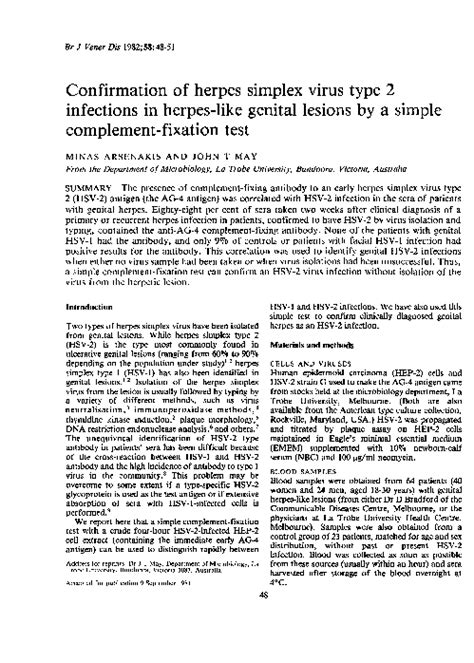 Pdf Confirmation Of Herpes Simplex Virus Type 2 Infections In Herpes