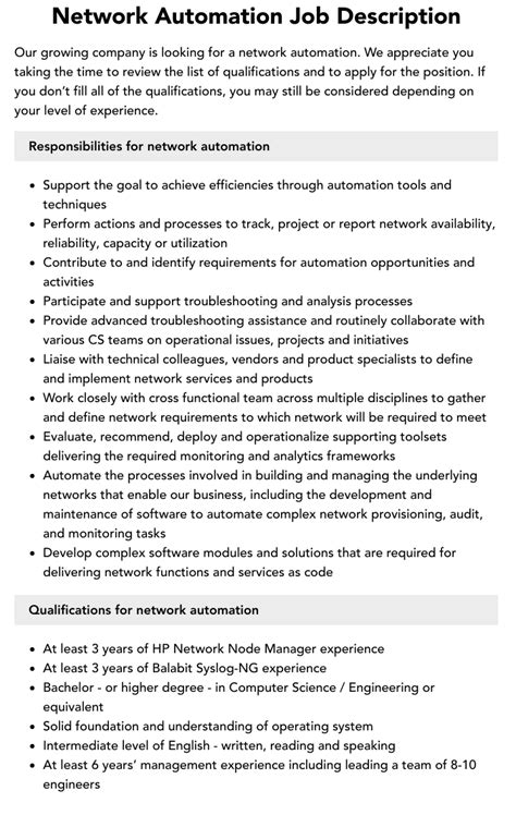 Network Automation Job Description Velvet Jobs