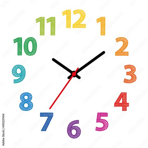 Rainbow Colored Dial Clock Face With Colorful Hand Drawn Numerals Over
