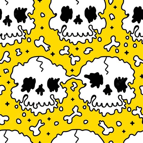 Download Free Trippy Cartoon Skulls Yellow Wallpaper
