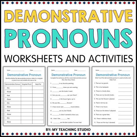 Demonstrative Pronouns Grammar Activity Worksheets Grade 1 2 3 Made